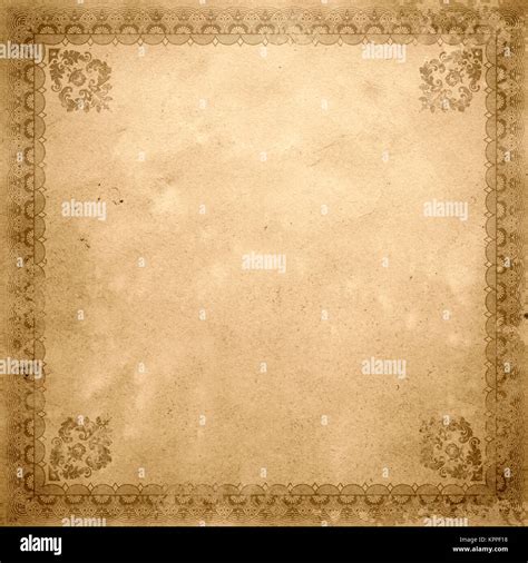 Aged Grunge Paper Background With Decorative Old Fashioned Border Stock