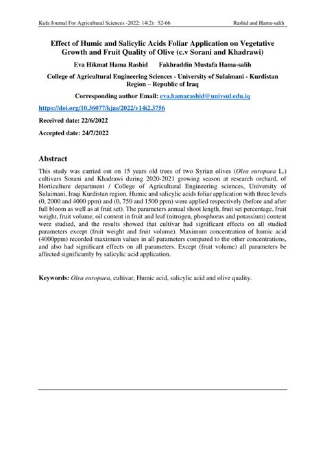 Pdf Effect Of Humic And Salicylic Acids Foliar Application On