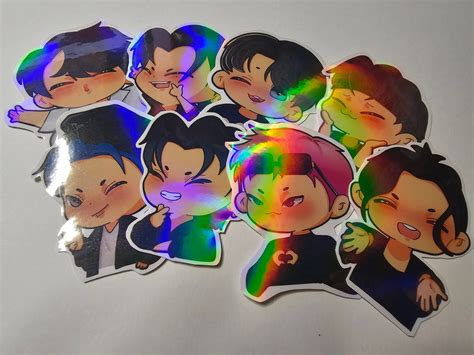 Ateez Chibi Fanart Holographic Sticker Chibeez Hongjoong Etsy