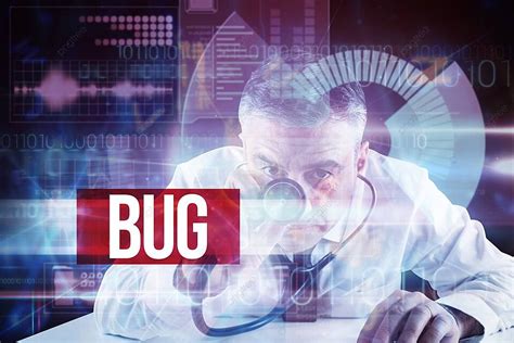 Bug Against Blue Technology Interface With Dial Grey Hair Suit Computer Photo Background And