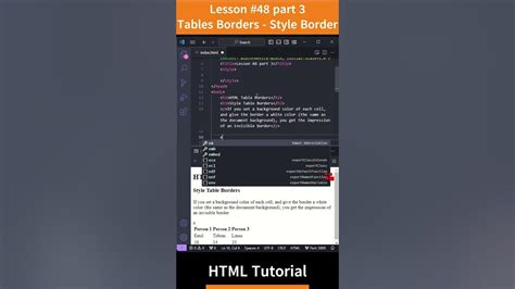 Html Tutorial Lesson 48 Html Tables Borders Style Table Borders Part 3 Shorts Coding