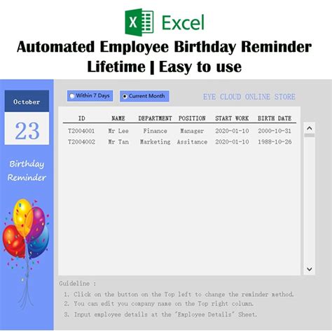 Automated Employee Birthday Reminder Excel Template Lifetime Shopee Malaysia