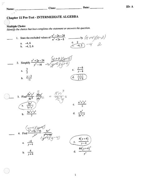 Math Classes Spring 2012 Intermediate Algebra Chapter 11 Pre Test