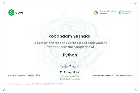 seshadri seshadri on linkedin i have successfully completed the python course offered by guvi