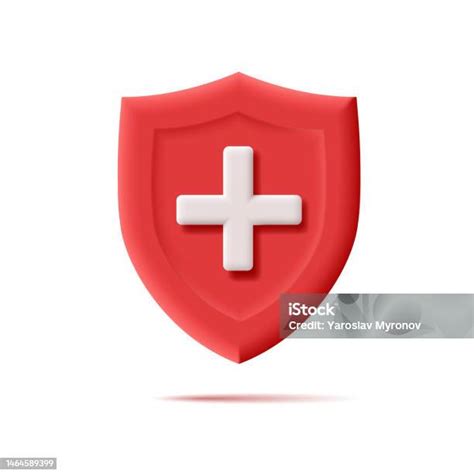 흰색 십자가가 있는 빨간색 현대 3d 방패 의료 개념입니다 병원과 약국의 레이아웃 디자인을위한 요소 3차원 형태에 대한 스톡 벡터 아트 및 기타 이미지 Istock