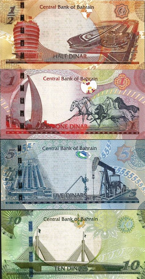 Bahrain 4 Pcs Set 12 1 5 10 Dinar 2006 2018 Unc P 25 26 32 33