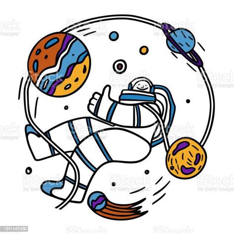 별 행성 들 사이 엄지 손가락으로 행복 한 우주 비행사 등 코스모스 피사체의 밝은 색상의 벡터 일러스트레이션 가정의 방에 대한 스톡 벡터 아트 및 기타 이미지 Istock