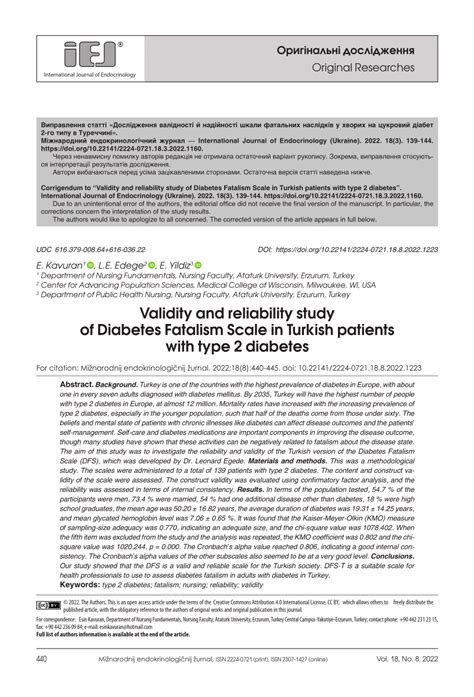 Pdf Validity And Reliability Study Of Diabetes Fatalism Scale In