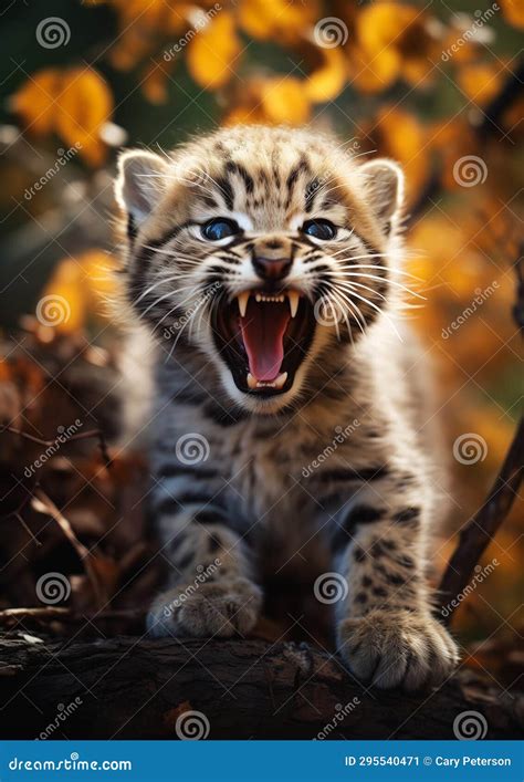 Fierce Feline A Tiny Kitten S Mighty Roar From The Treetops Stock Illustration Illustration