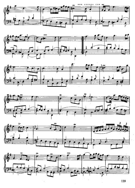 六首法国组曲 巴赫 钢琴谱 简谱