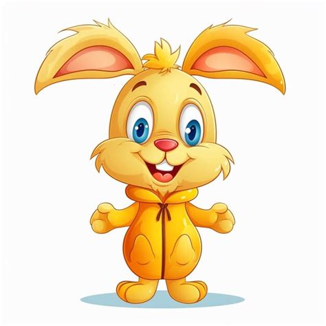 Premium Photo Cartoon Rabbit In Yellow Raincoat Waving Generative Ai