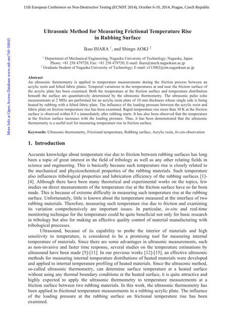 Pdf Ultrasonic Method For Measuring Frictional … Method For Measuring Frictional Temperature