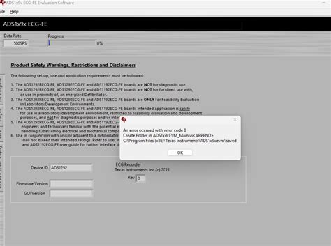 Ads1292recg Fe Using The Eval Board With Windows 11 Pro Installation Data Converters Forum