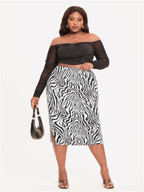 Shein Sxy Plus Zebra Striped Split Hem Skirt