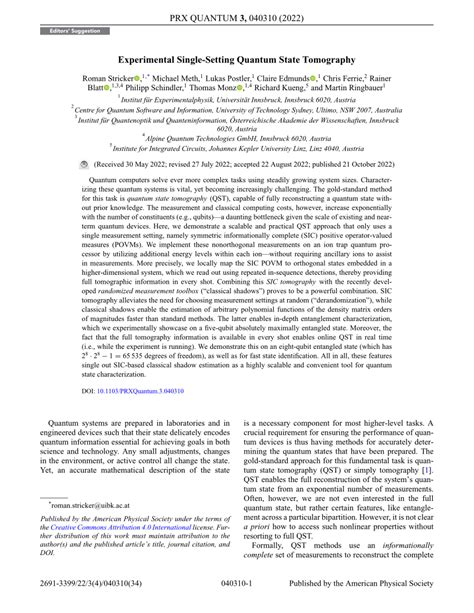 Pdf Experimental Single Setting Quantum State Tomography