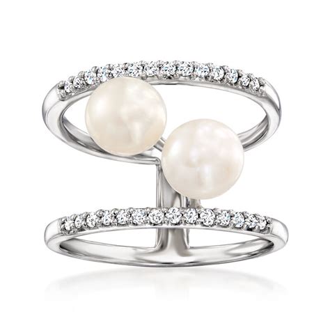 65 7mm Cultured Pearl And 24 Ct Tw Diamond Open Space Ring In