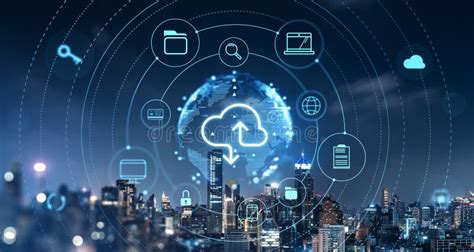 Global Data Storage Hologram And Backup Files Synchronization And City