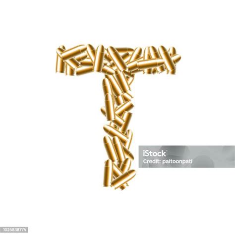 알파벳 총알 설정 문자 T 골드 색상 일러스트 레이 션 3d 가상 디자인 흰색 배경에 고립 공격성에 대한 스톡 벡터 아트 및 기타 이미지 Istock