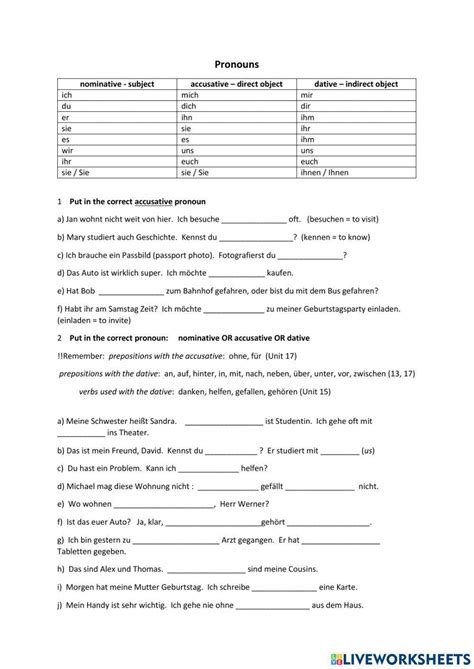 German Personal Pronouns Exercises