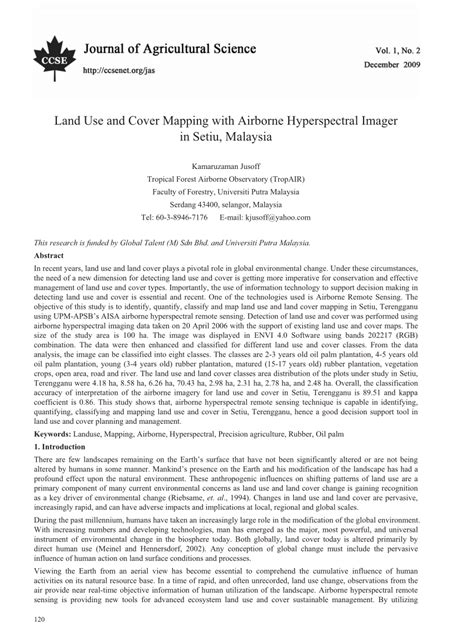 Pdf Land Use And Cover Mapping With Airborne Hyperspectral Imager In Setiu Malaysia
