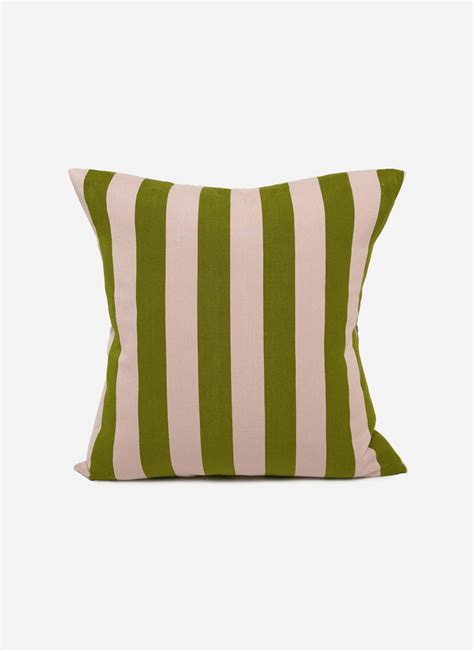 Hth X Domino Wide Stripe Oat And Moss Pillow Heather Taylor Home