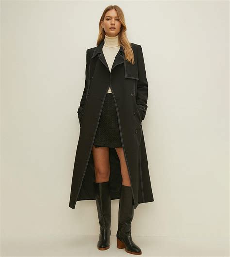 Buy Oasis Premium Contrast Stitch Trench Coat In Black 6thstreet