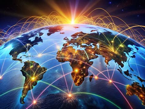 Global Connectivity A Futuristic Aerial View Of The Worlds Digital Network Showing Data Flow And