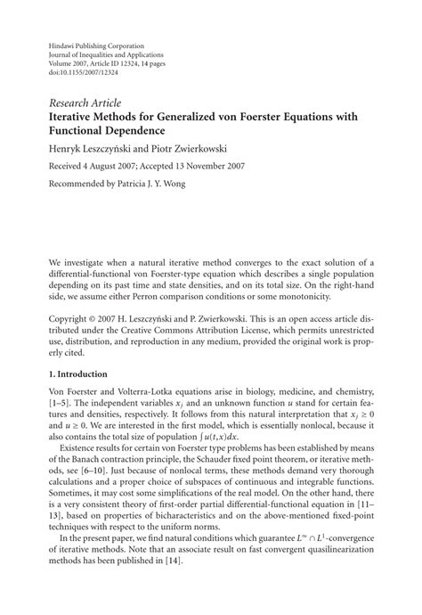 pdf iterative methods for generalized von foerster equations with