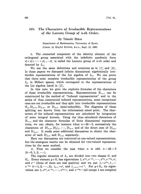 Pdf The Characters Of Irreducible Representations Of The Lorentz Group Of N Th Order