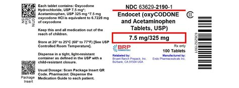 Dailymed Endocet Oxycodone And Acetaminophen Tablet