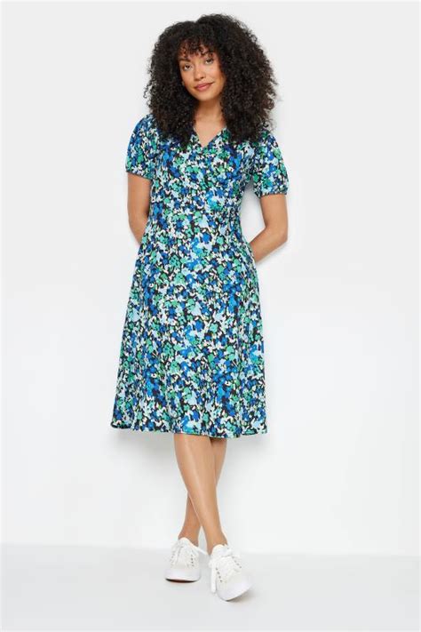 Mandco Blue Ditsy Floral Print Midi Wrap Dress Mandco