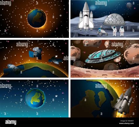 Set Of Different Space Scene Illustration Stock Vector Image And Art Alamy