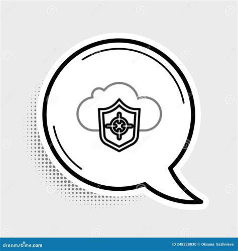 Line Cloud And Shield Icon Isolated On Grey Background Cloud Storage Data Protection Stock