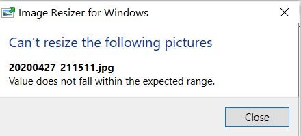 Image Resizer Value Does Not Fall Within The Expected Range Issue