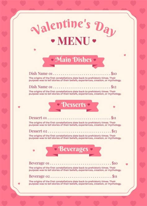 Free Vector Flat Valentine S Day Menu Template For Free Valentine Menu