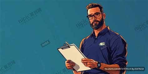 Ai创作图职业教练 新闻从业者 竞技私人教练 教练的肖像 偏平化人物插画 品牌人物插画形象 运动医学专家 戴眼镜的男教师 封面人物插画 封面人物插图设计 体育教育家 大学讲座海报人物形象 教练