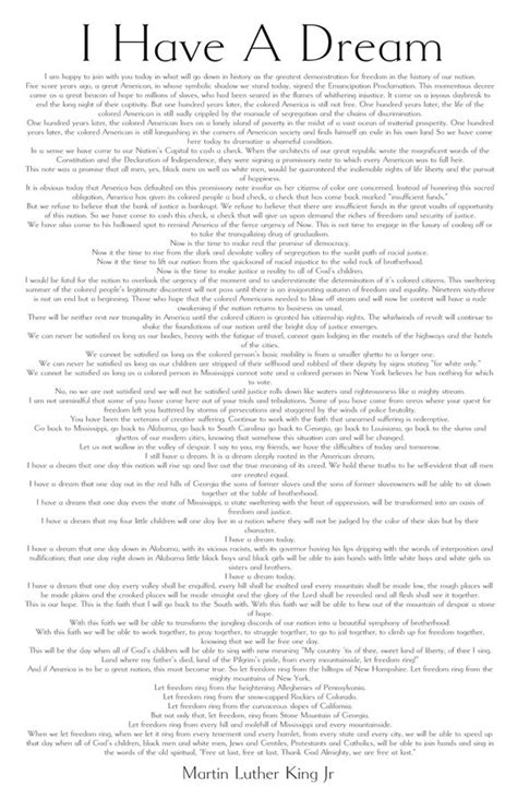I Have A Dream Speech Text Printable