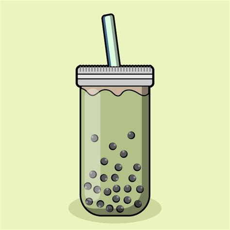 Premium Vector Cartoon Bubble Milk Green Tea Cups Bubble Tea Cups