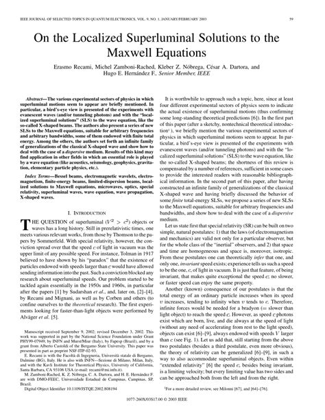 Pdf On The Localized Superluminal Solutions To The Maxwell Equations