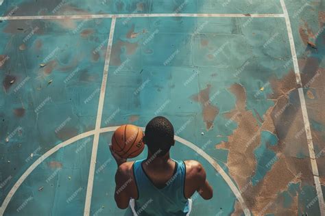 Premium Photo A Man Holding A Basketball On Top Of A Basketball Court
