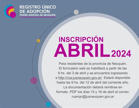 Registro Único de Adopción Inscripción Abril JUS NQN Comunicación Institucional
