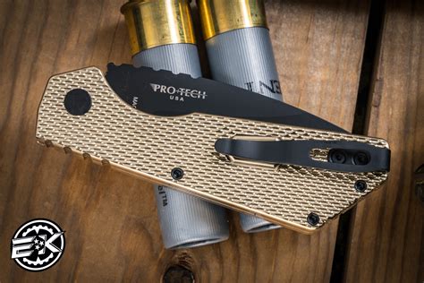 Protech Strider Pt Automatic Folding Knife Textured Bronze 3 05