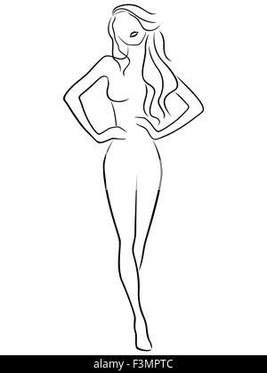 Abstract Slender Girl Hand Drawing Vector Outline Stock Vector Image