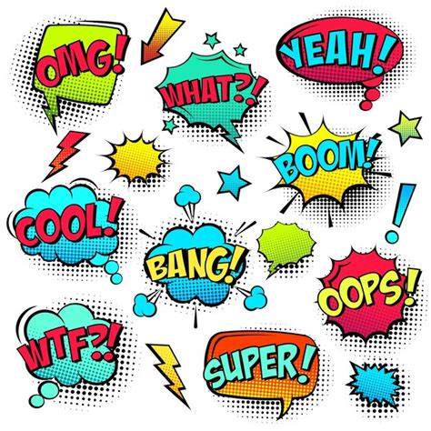 Premium Vector | Comic colored speech bubbles with halftone shadow and text phrase sound ...