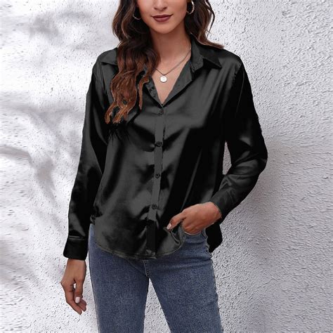 Nillly Long Sleeve Shirts For Women Fashion Casual V Neck Shirts Solid
