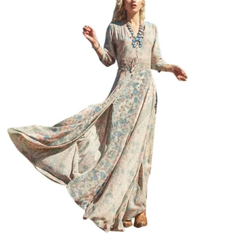 Hot Selling Fashion Saxy Women Dress Deep V Neck Floral Split Long Maxi