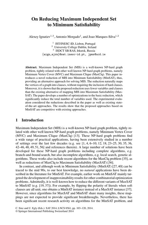 Pdf On Reducing Maximum Independent Set To Minimum Satisfiability