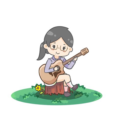 Cute Cartoon Girl Playing Guitar 15329533 Png