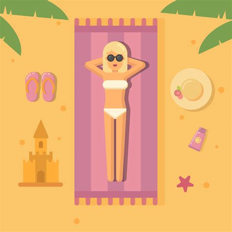Woman Sunbathing At The Beach 566253 Vector Art At Vecteezy