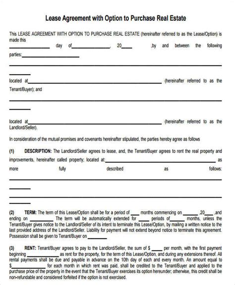 Free Lease Purchase Agreement Template